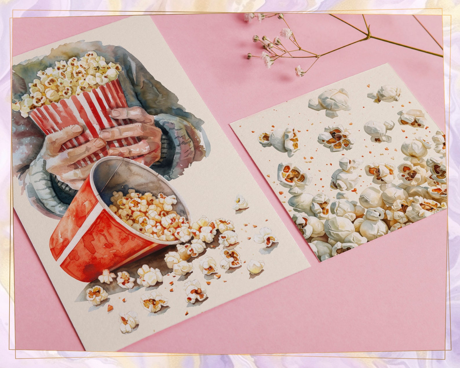 Popcorn Illustrations. Delicious Popcorn Flakes, Buckets of Popcorn ...