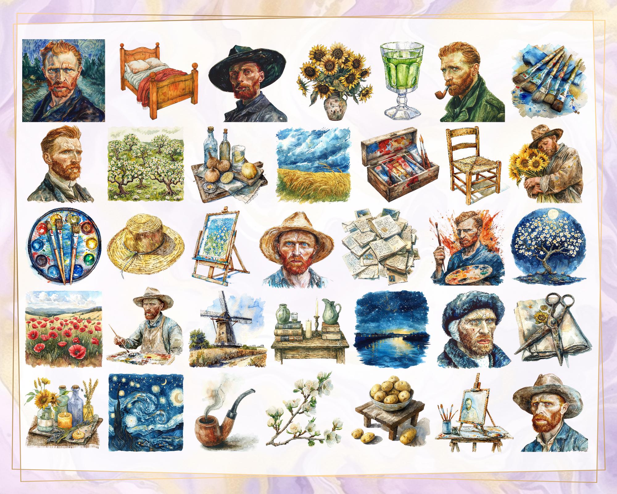 Vincent Van Gogh Illustrations. Iconic Dutch Painter Inspired Objects ...