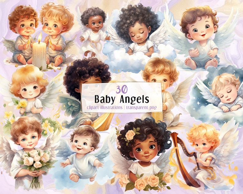 Cartoon Baby Angels Illustrations. Holy Children, Heavenly Winged ...