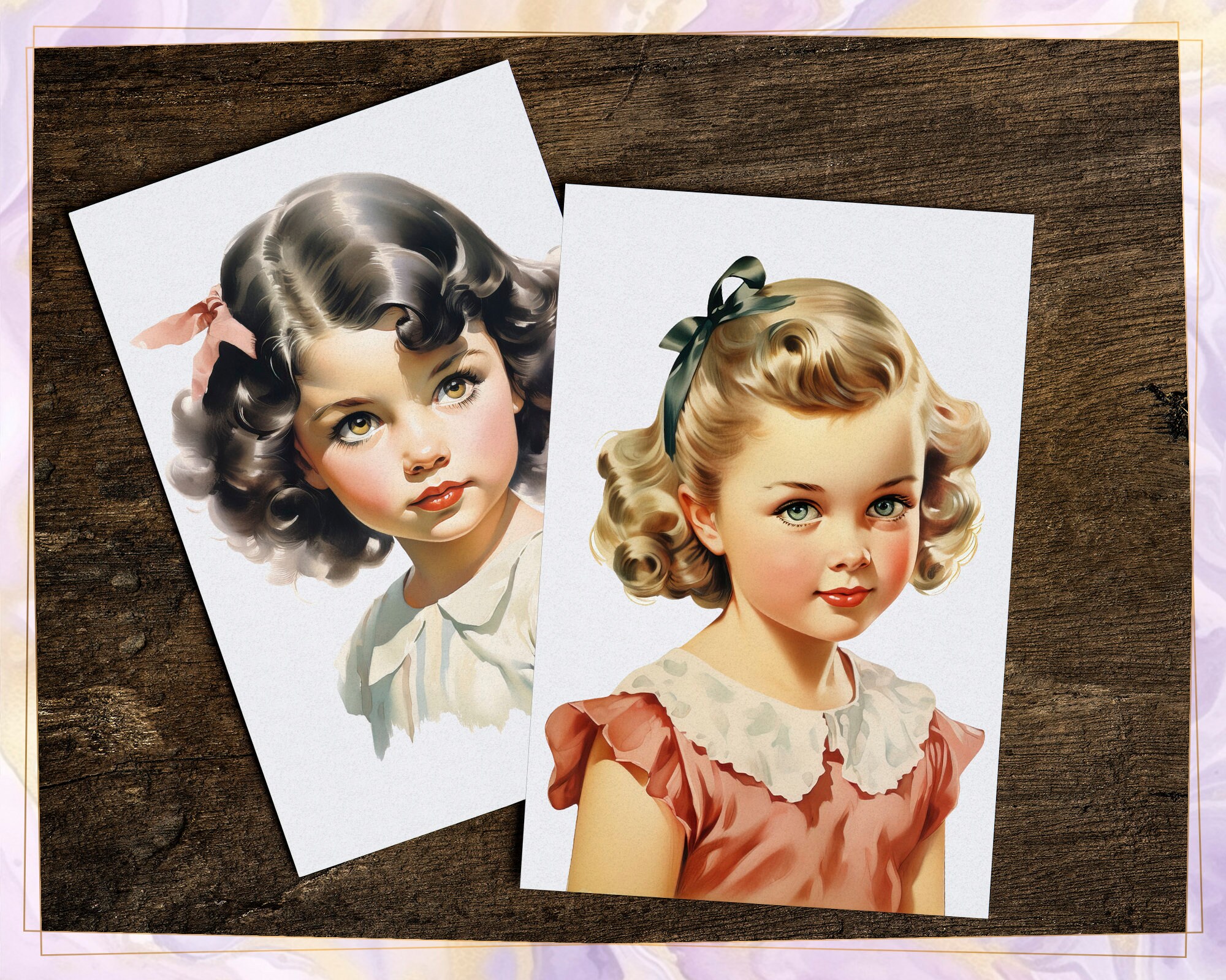 Retro Girl Portrait Illustrations. Adorable Vintage 50's Style Girls ...
