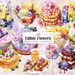 Edible Flowers Dessert Illustrations. Delicious Various Cakes, Waffle ...