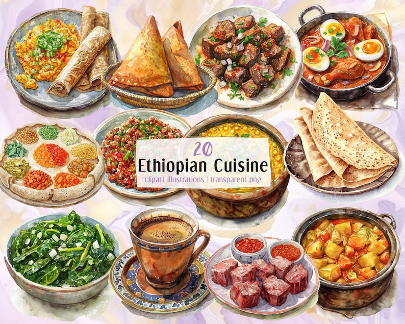 Ethiopian Cuisine Illustrations. Delicious Dishes, Food From African ...