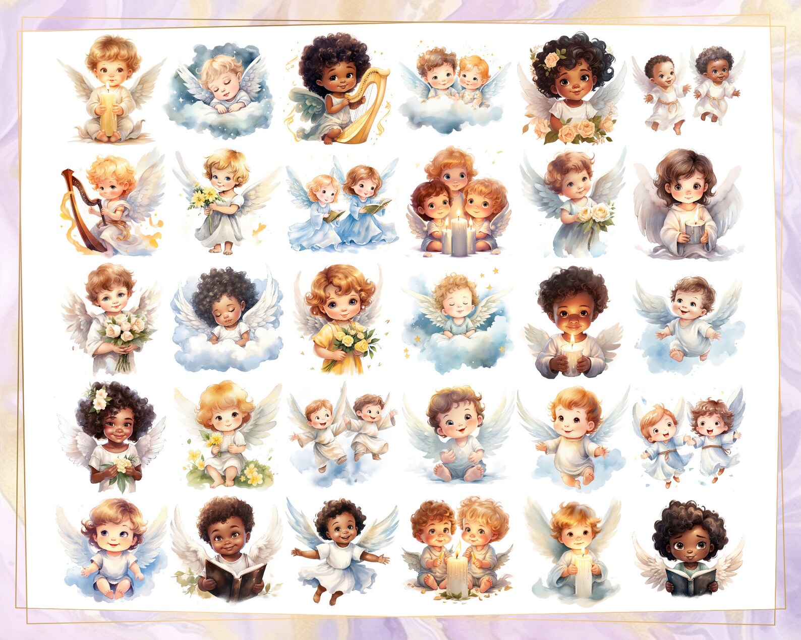 Cartoon Baby Angels Illustrations. Holy Children, Heavenly Winged ...