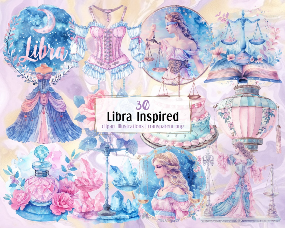 Libra Inspired Illustrations. Scales Birthday Zodiac Sign Themed ...