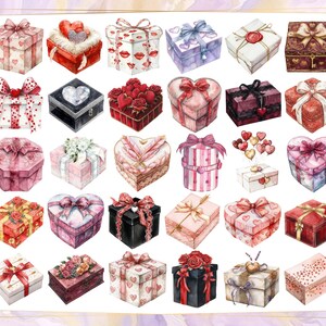 Romantic Gift Boxes Illustrations. Cute Decorated Valentine's Day Gifts ...