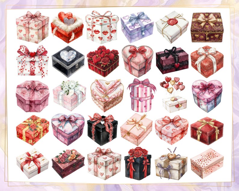 Romantic Gift Boxes Illustrations. Cute Decorated Valentine's Day Gifts ...