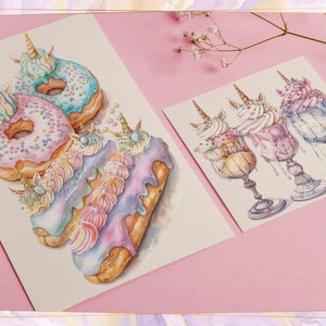 Unicorn Dessert Illustrations. Delicious Pastel Colored Pastry ...