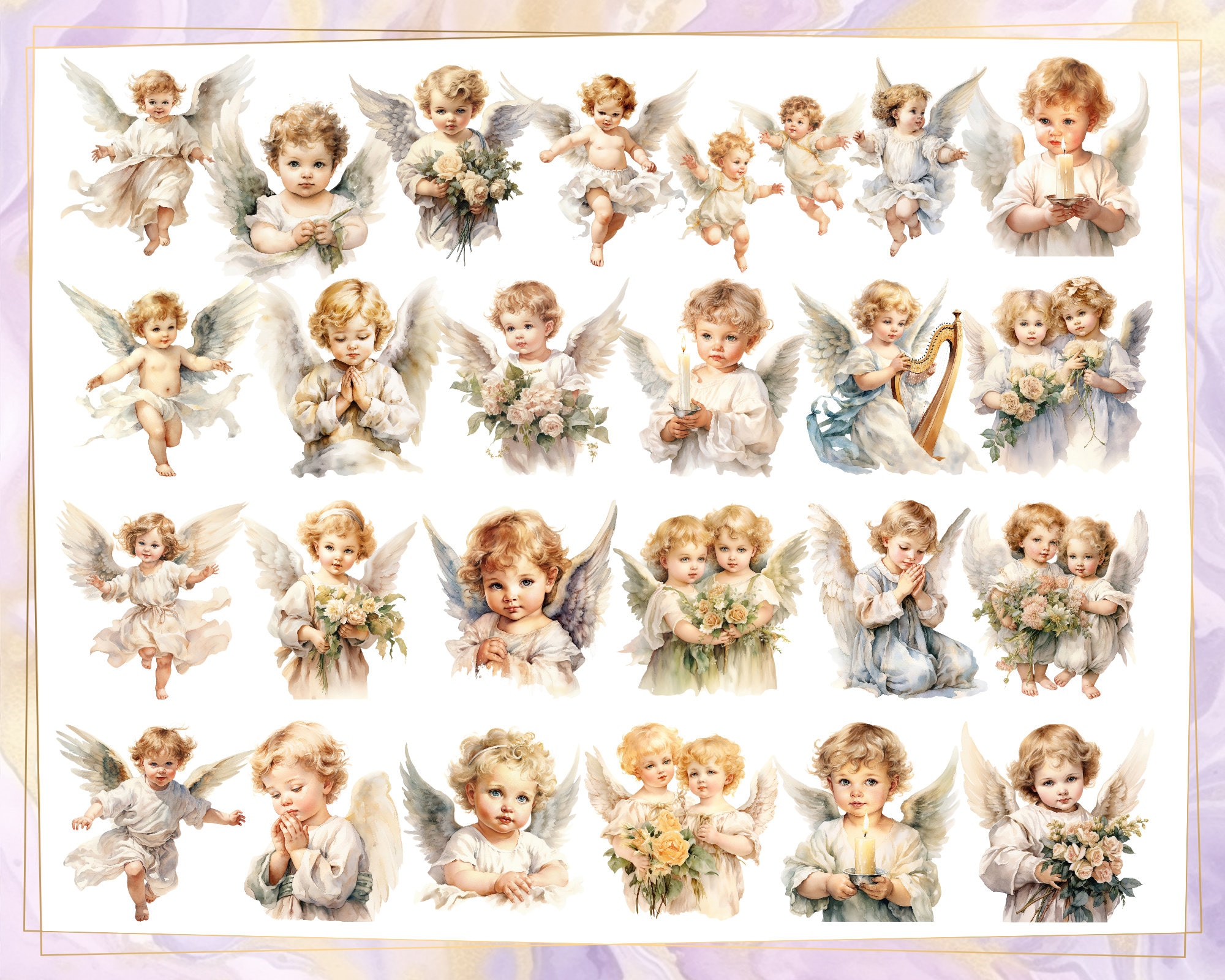 Baby Angels, Renaissance Style Illustrations. Holy Children, Heavenly ...