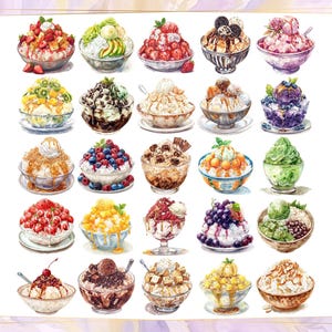 Bingsu Dessert Illustrations. Delicious Korean Shaved Ice Treat ...