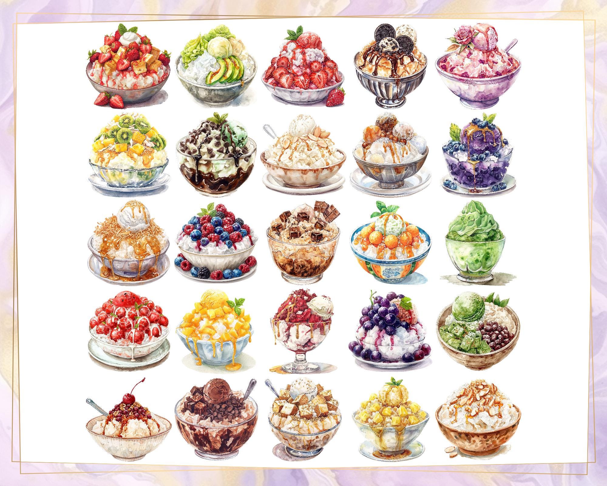 Bingsu Dessert Illustrations. Delicious Korean Shaved Ice Treat ...