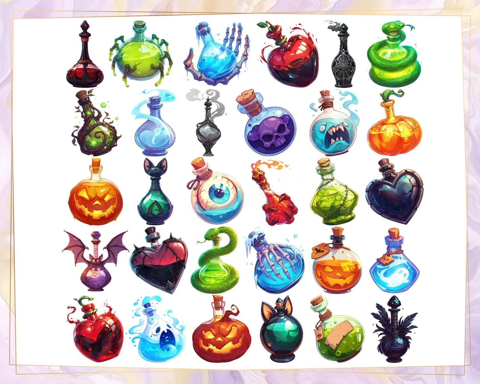 Cartoon Spooky Potions, Digital Illustrations. Colorful Horror Designs ...