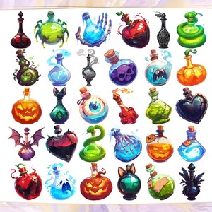 Cartoon Spooky Potions, Digital Illustrations. Colorful Horror Designs ...