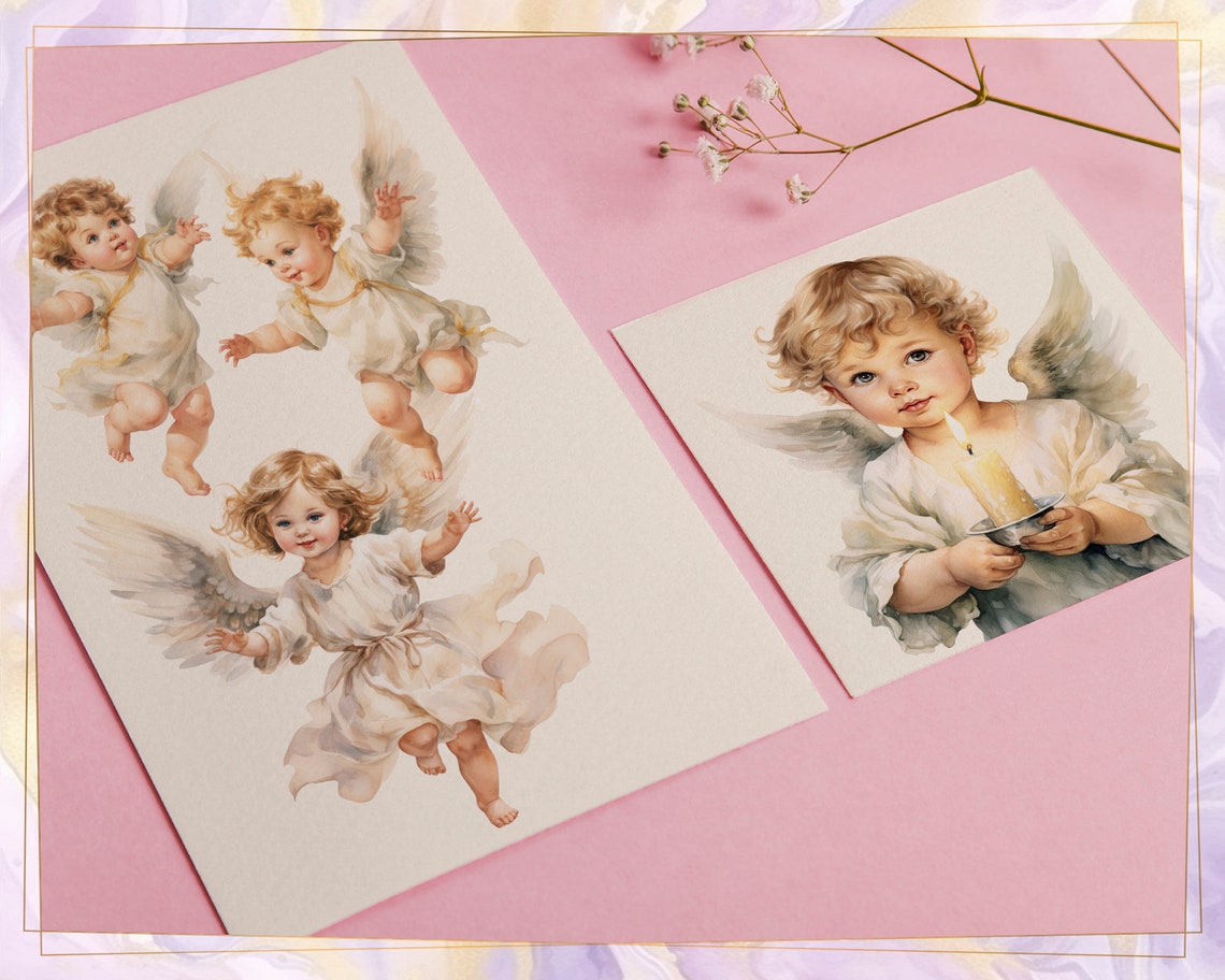 Baby Angels, Renaissance Style Illustrations. Holy Children, Heavenly ...