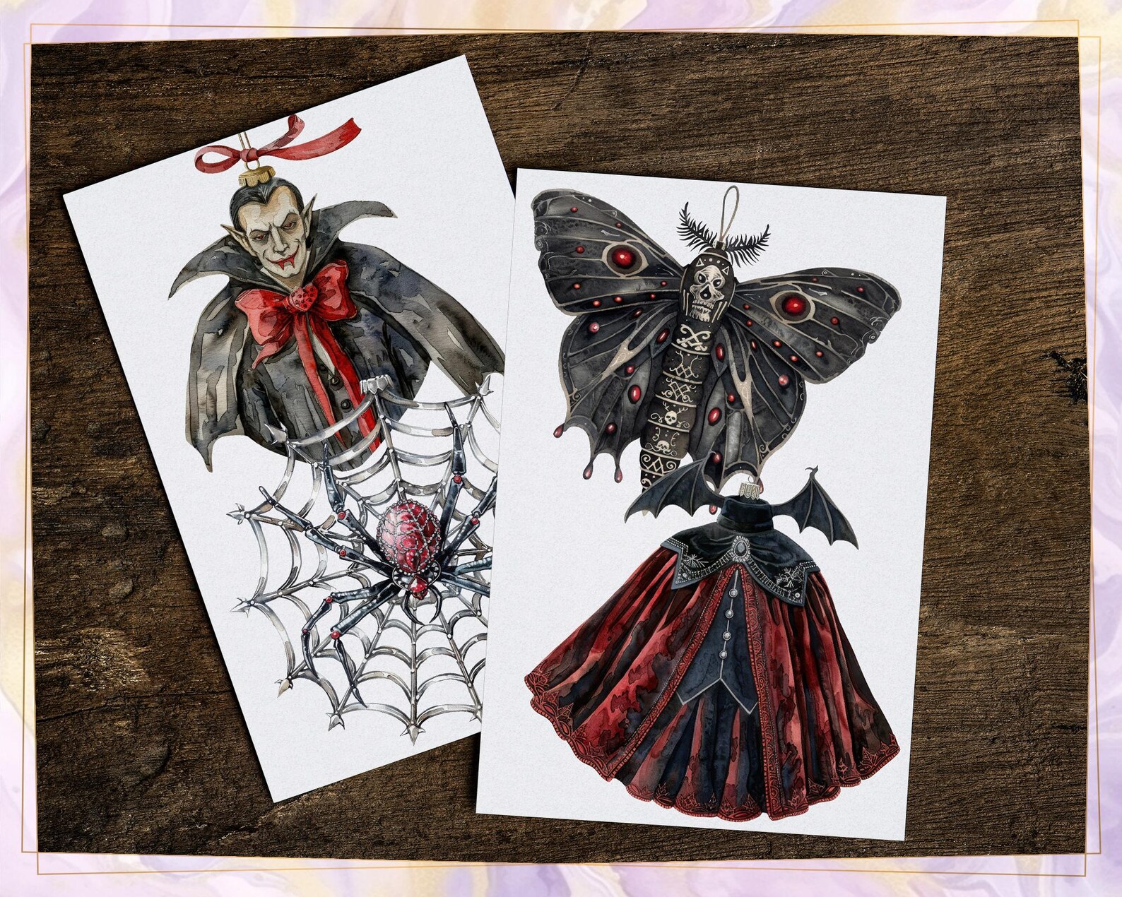 Vampire Christmas Ornaments Illustrations. Festive Dark Gothic Style ...