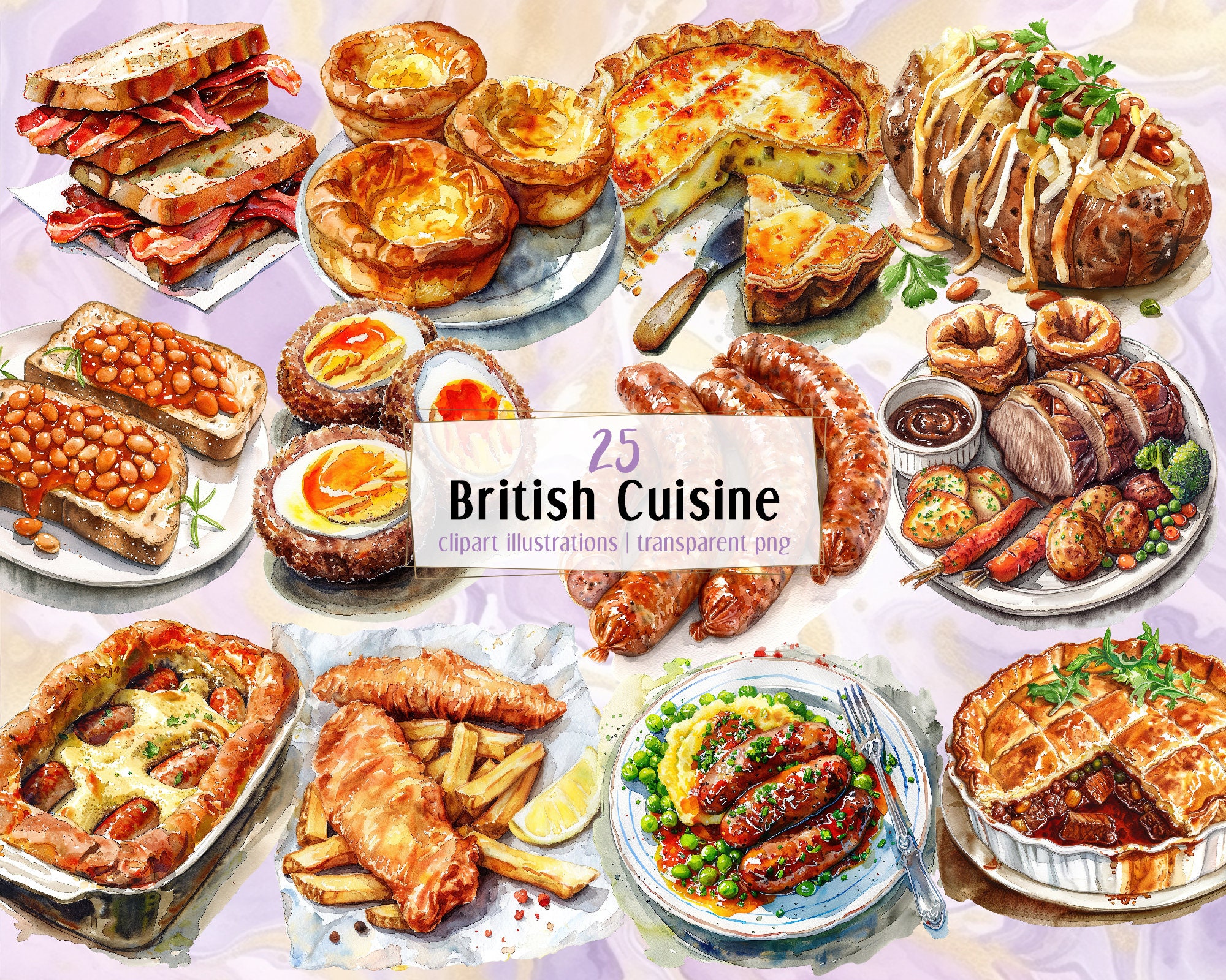 British Cuisine Illustrations. Delicious Dishes, UK Britain Food ...