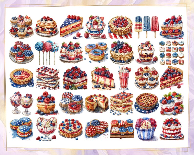 Patriotic Dessert Illustrations. 4th of July, USA Independence Day ...