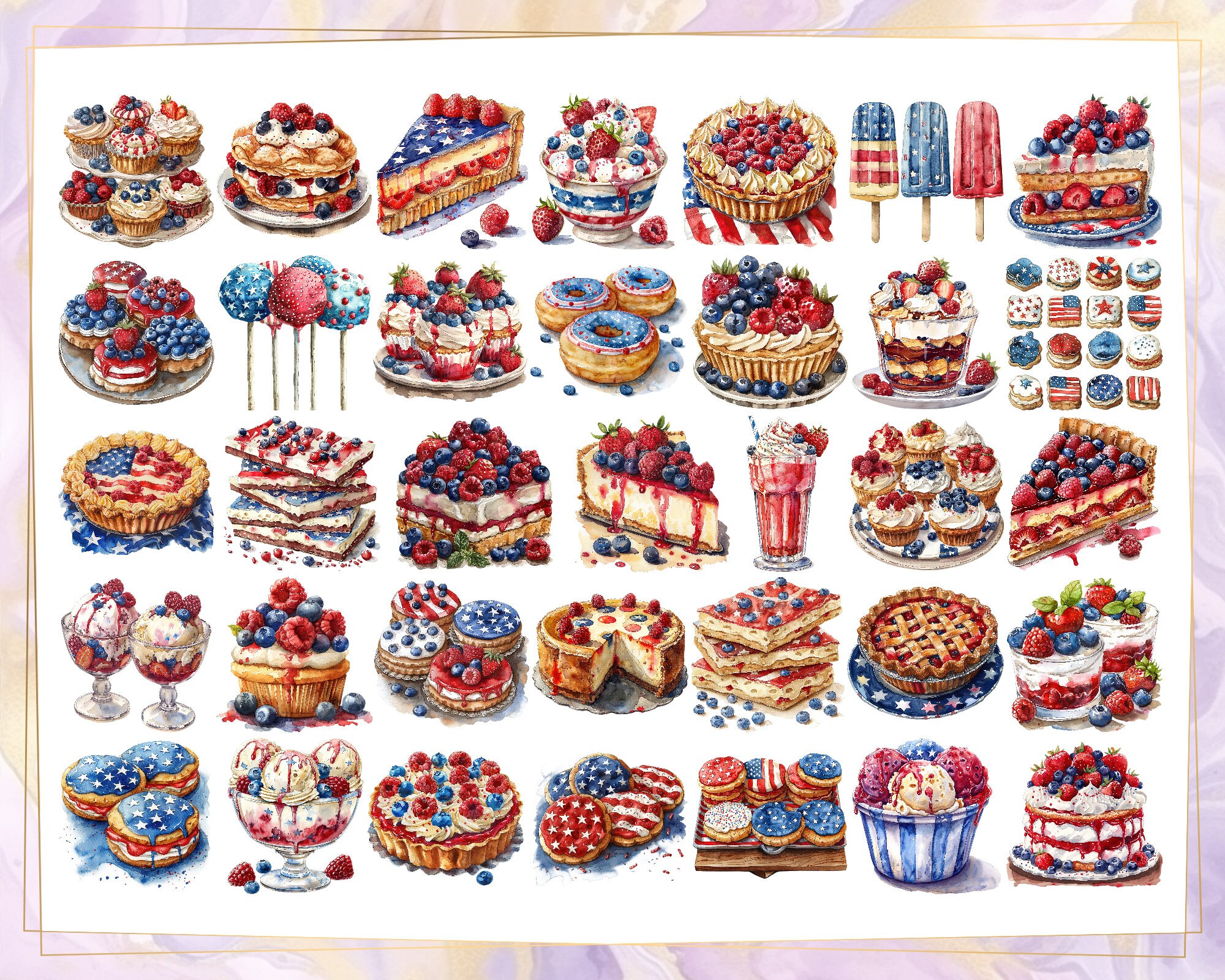 Patriotic Dessert Illustrations. 4th of July, USA Independence Day ...