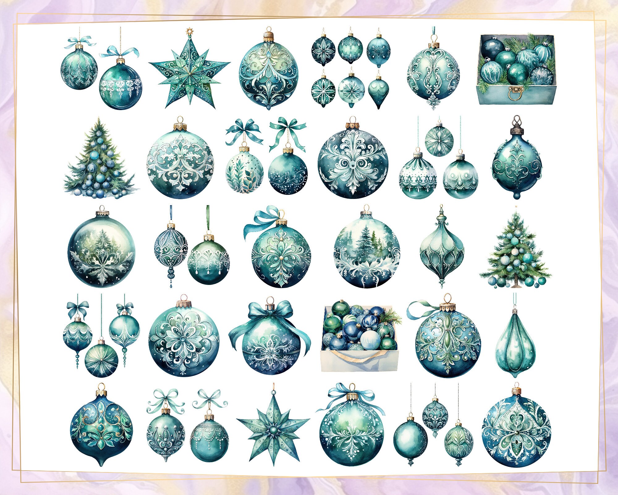 Teal Colored Christmas Ornaments Illustrations. Festive Decorated ...