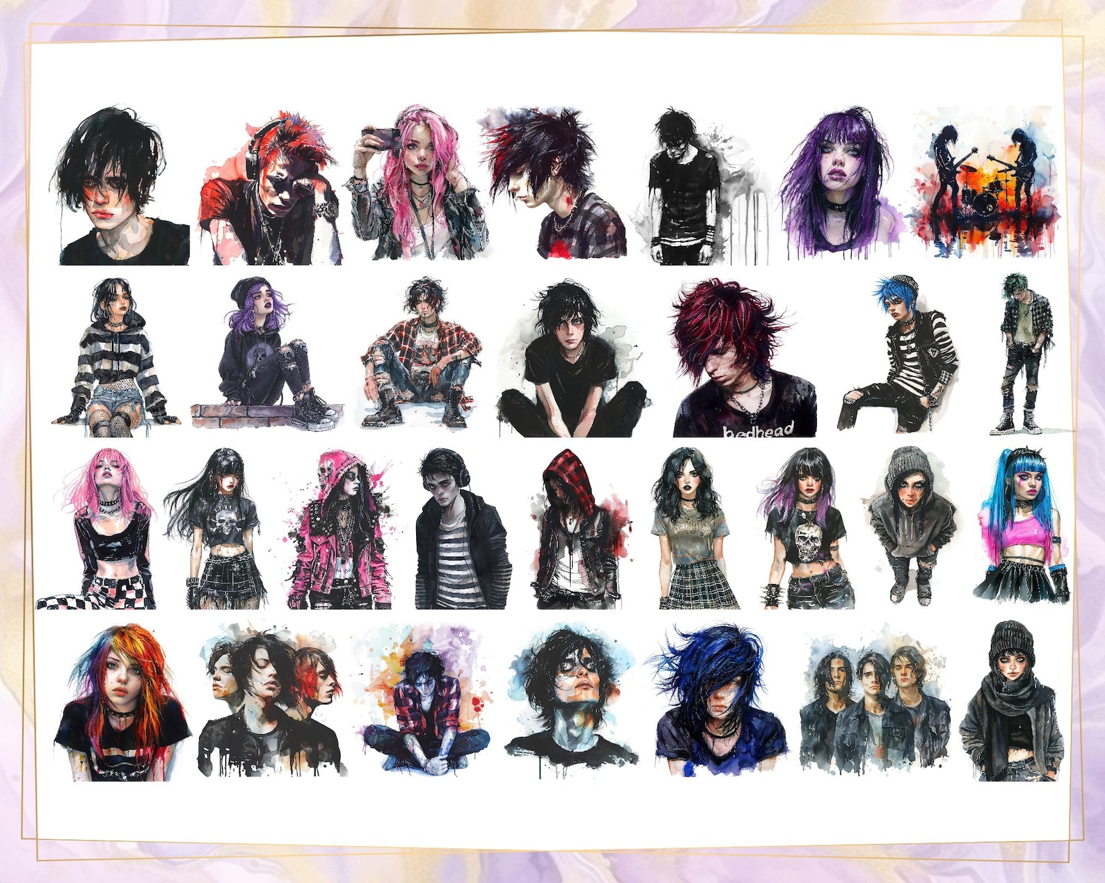 Emo Person, Watercolor Style Illustrations. Emo Fashion, Scene Kids, 00 ...