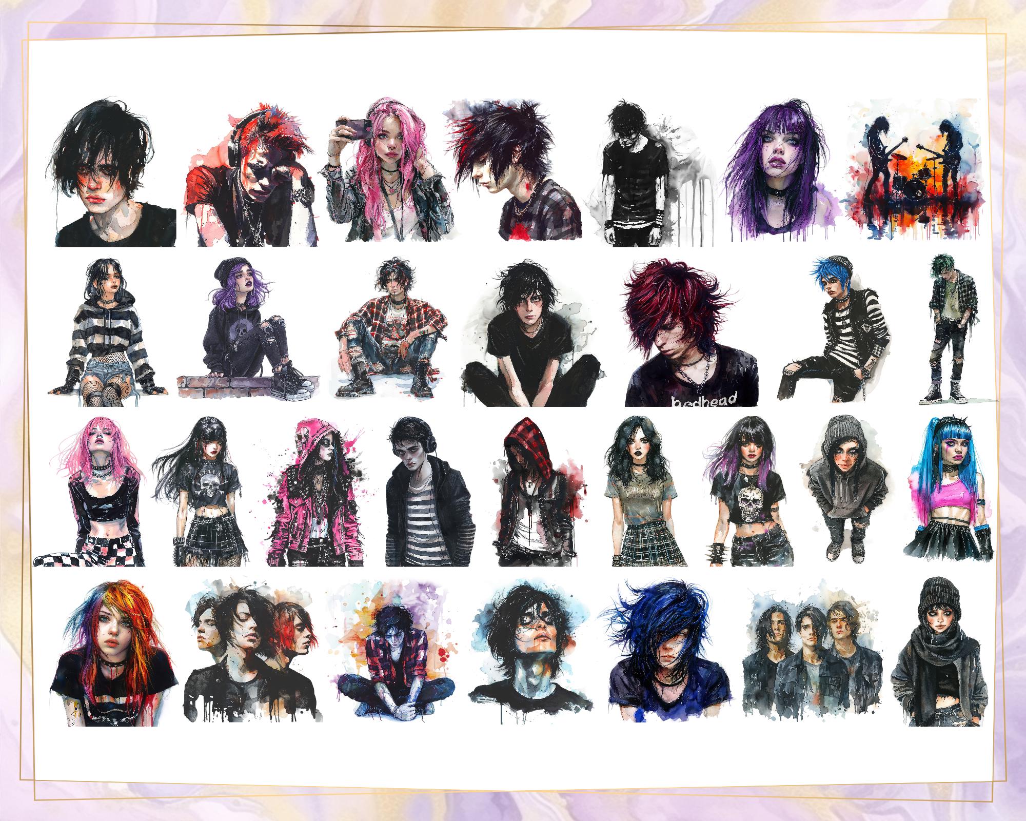 Emo Person, Watercolor Style Illustrations. Emo Fashion, Scene Kids, 00 ...
