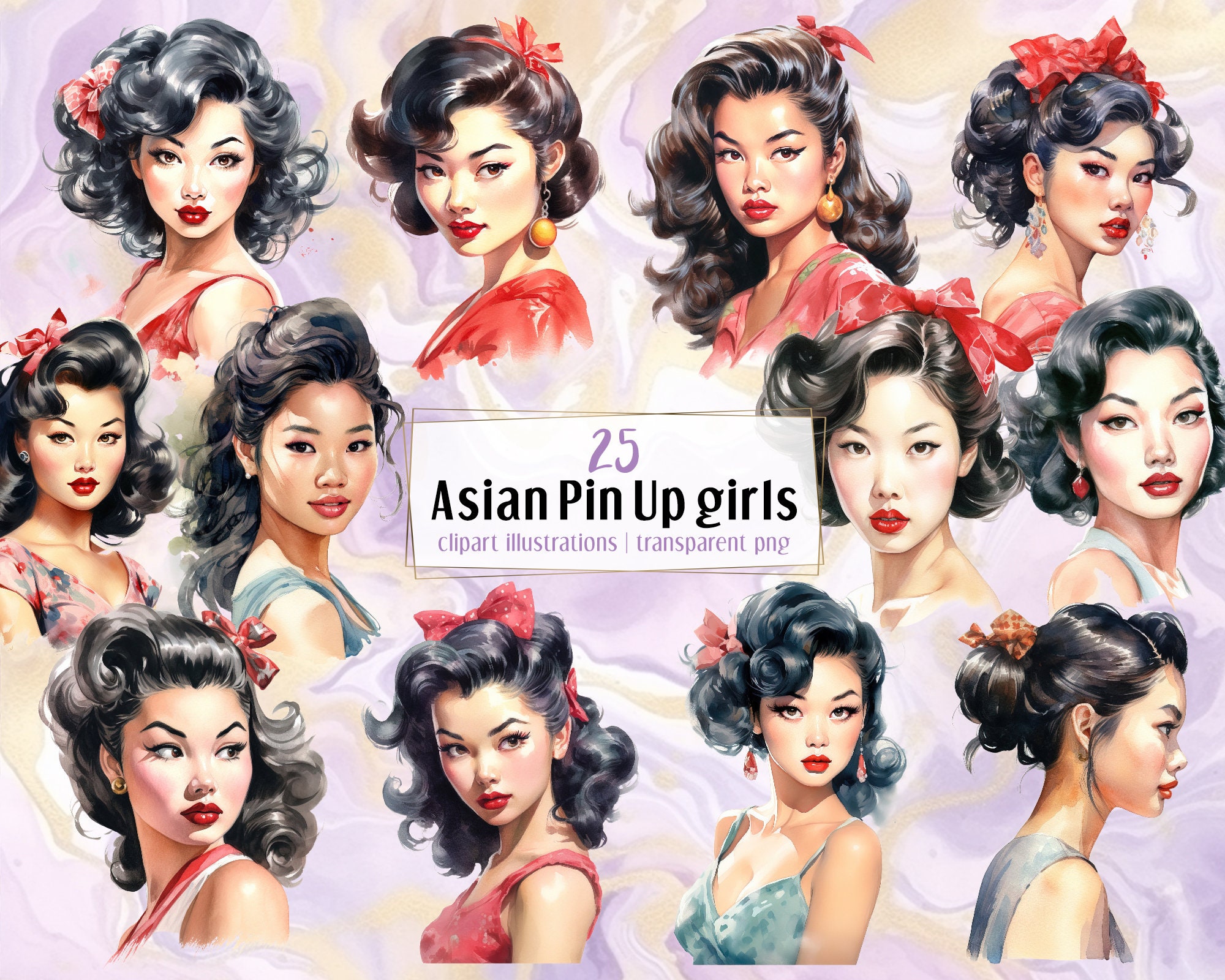 Beautiful Asian Retro Rockabilly Pin up Girl Portraits. Vintage Models ...