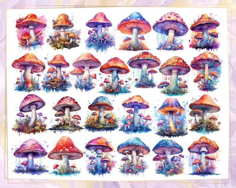 Magic Mushroom, Colorful Watercolor Style Illustrations. Mysterious ...
