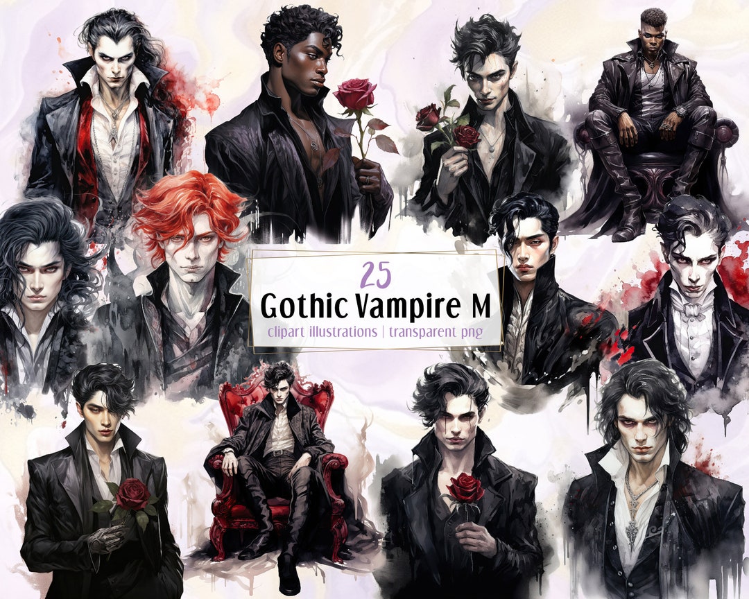 Gothic Vampire Male, Watercolor Style Illustrations. Dark Mysterious ...