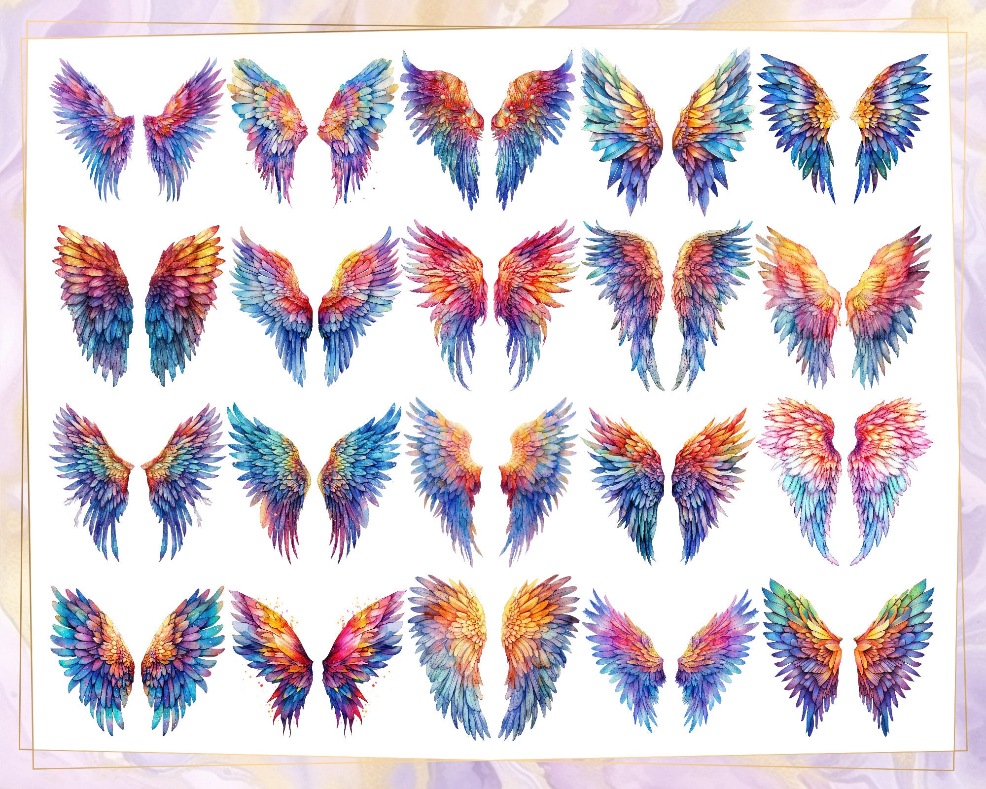 Colorful Wing, Watercolor Style Illustrations. Multi Colored, Rainbow ...