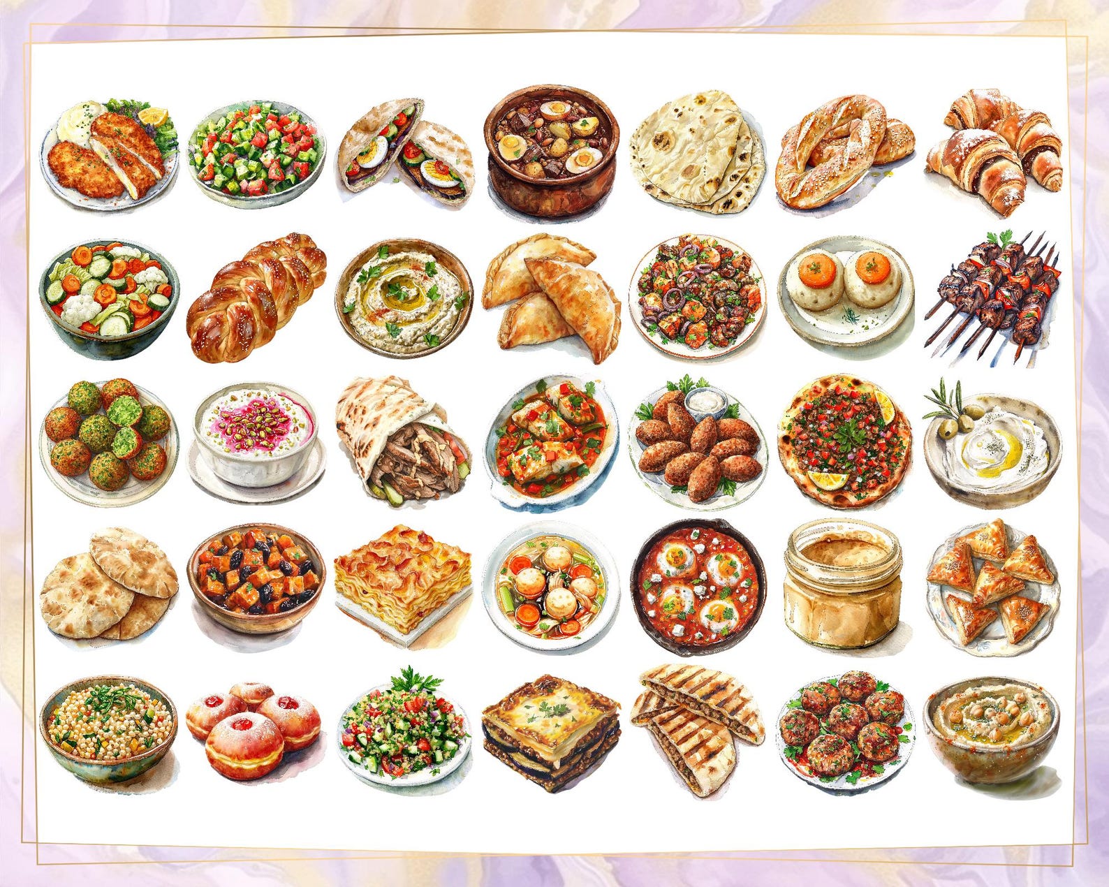 Israeli Cuisine Illustrations. Delicious Food From Israel, Falafel ...