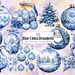 Blue China Christmas Ornaments. Watercolor Style Illustrations. Festive ...