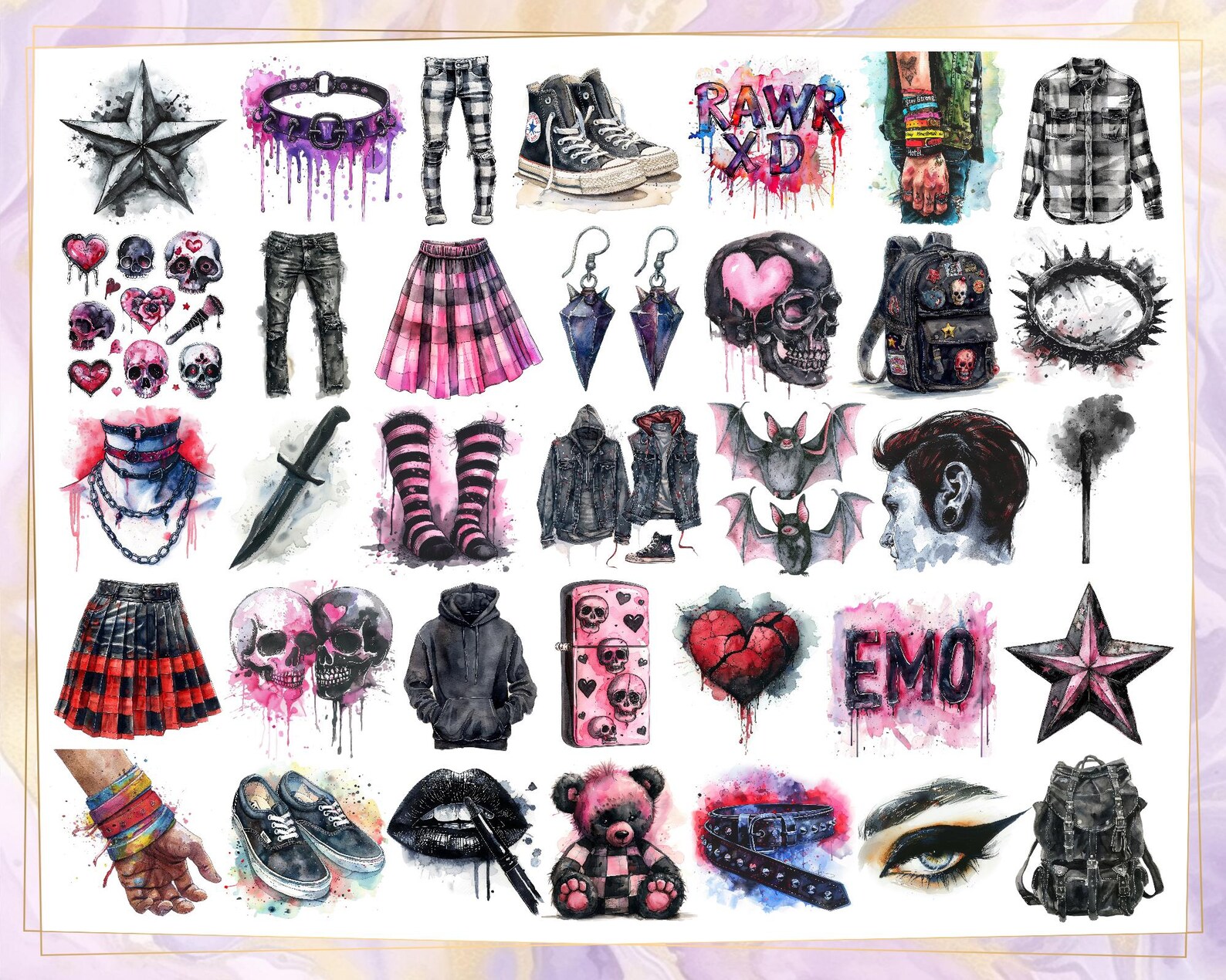 Emo Element Illustrations. Emo Fashion, 00's Alternative Style Backpack ...