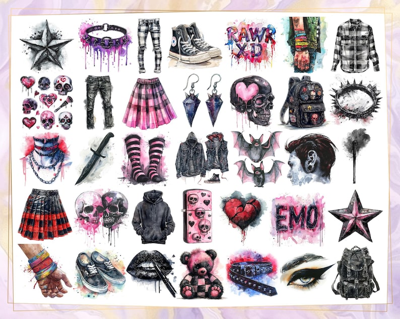 Emo Element Illustrations. Emo Fashion, 00's Alternative Style Backpack ...