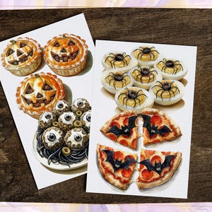 Spooky Food Illustrations. Halloween Horror Themed Savory Dishes ...