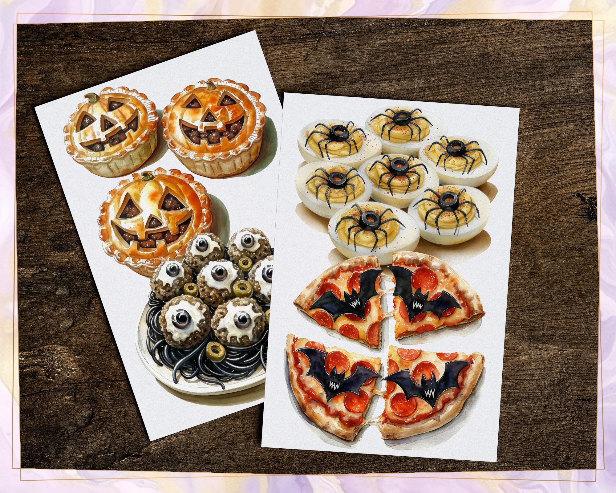 Spooky Food Illustrations. Halloween Horror Themed Savory Dishes ...