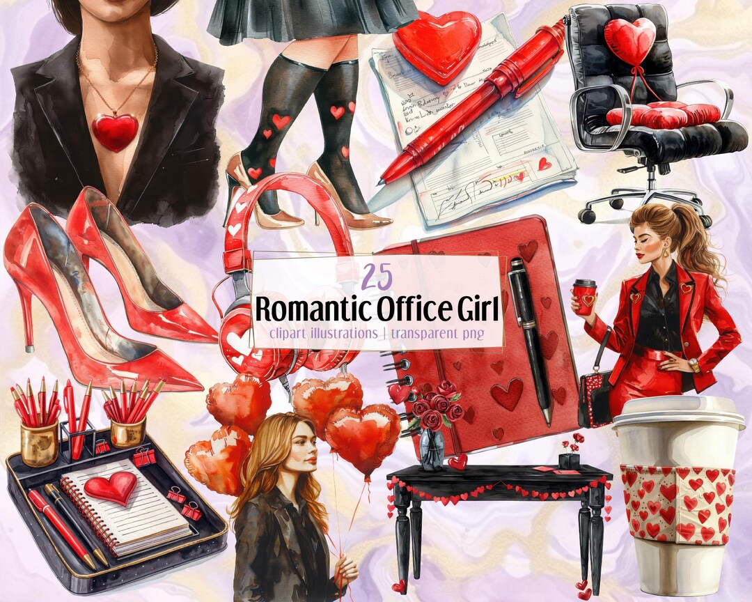 Romantic Office Girl Illustrations. Valentine's Day Corporation Career ...