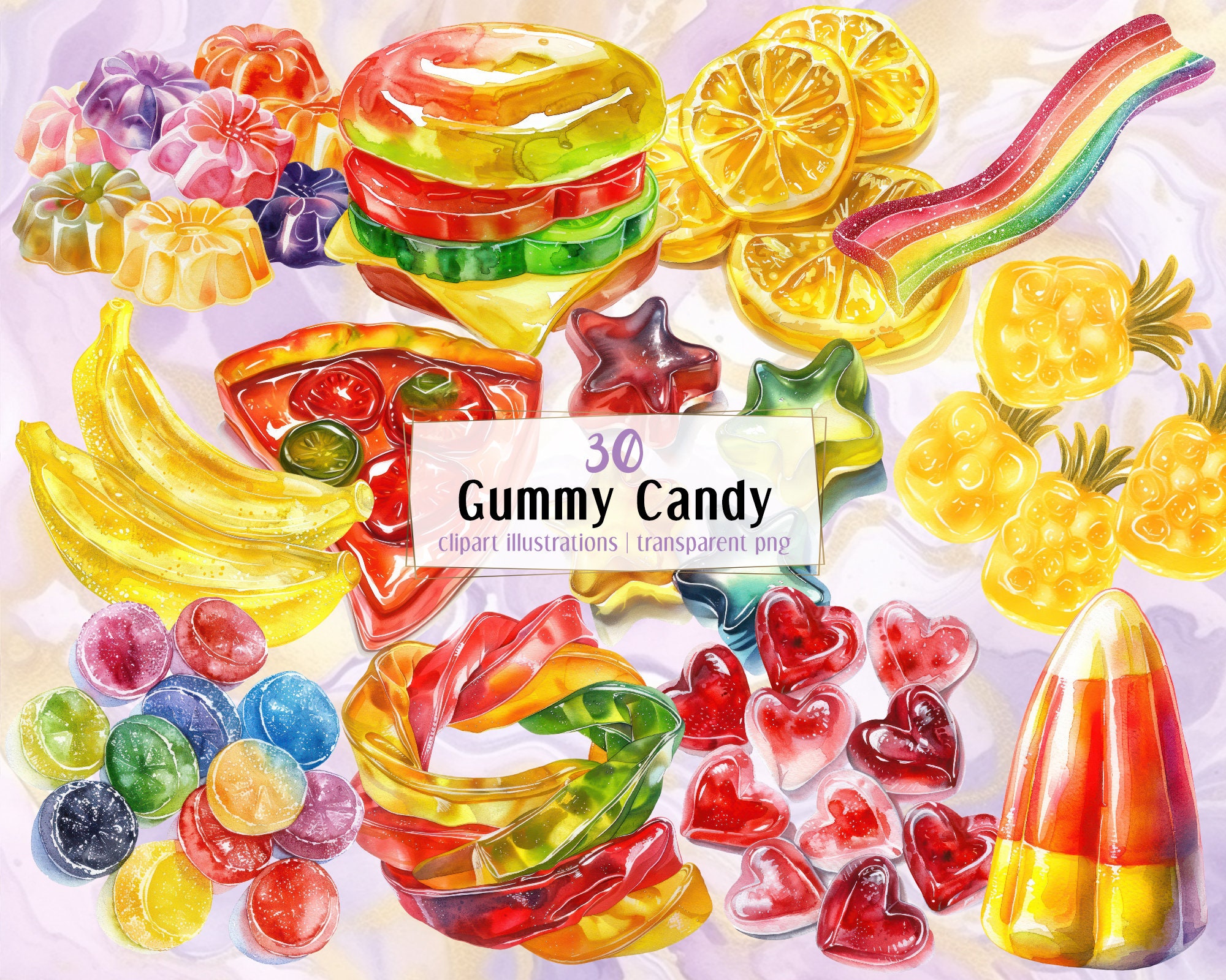 Gummy Candy Illustrations. Delicious Sweet Gelatin Confection, Colorful ...