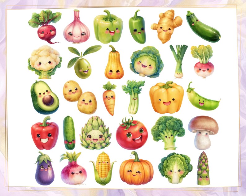 Cute Vegetables | PNG Clip Art Illustrations. Kawaii Farmers Market ...
