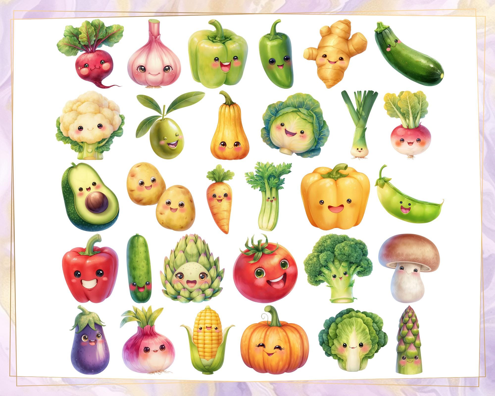 Cute Vegetables | PNG Clip Art Illustrations. Kawaii Farmers Market ...