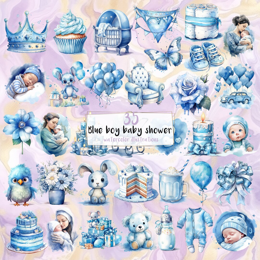 Blue Boy Baby Shower Birthday Party Motherhood. Watercolor - Etsy