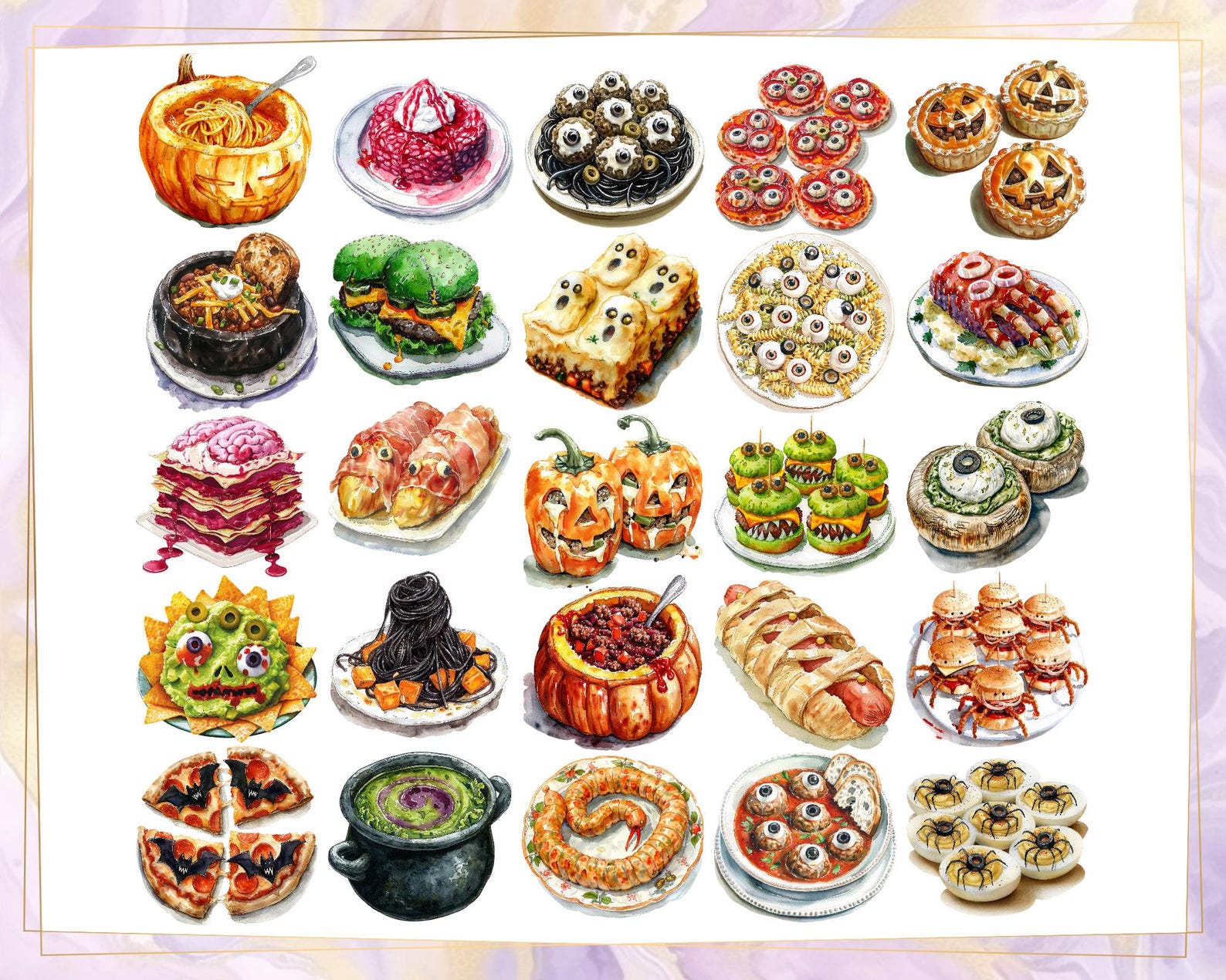 Spooky Food Illustrations. Halloween Horror Themed Savory Dishes ...