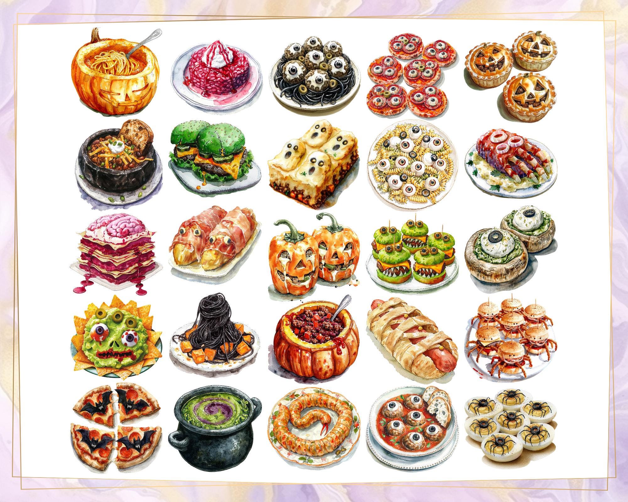 Spooky Food Illustrations. Halloween Horror Themed Savory Dishes ...