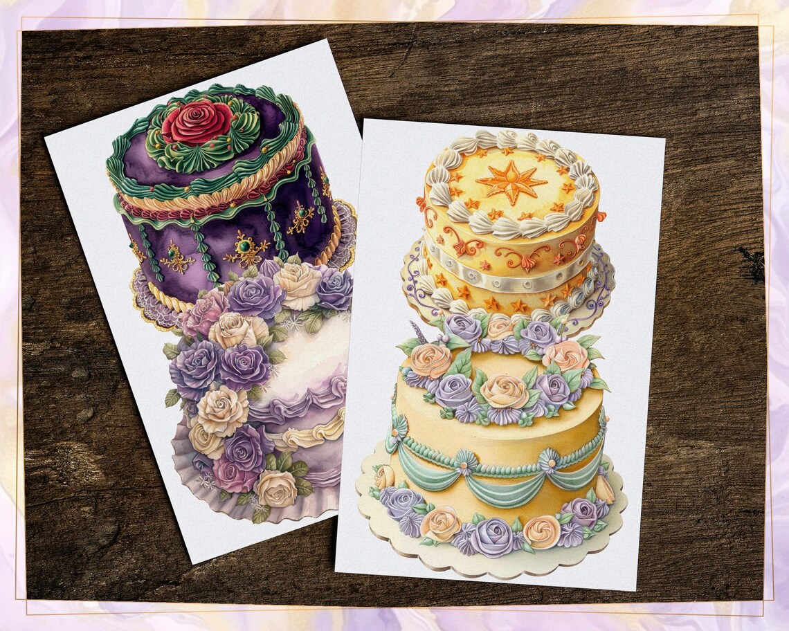 Retro Cake Illustrations. Creamy Cakes in a Vintage Style, Frilly ...