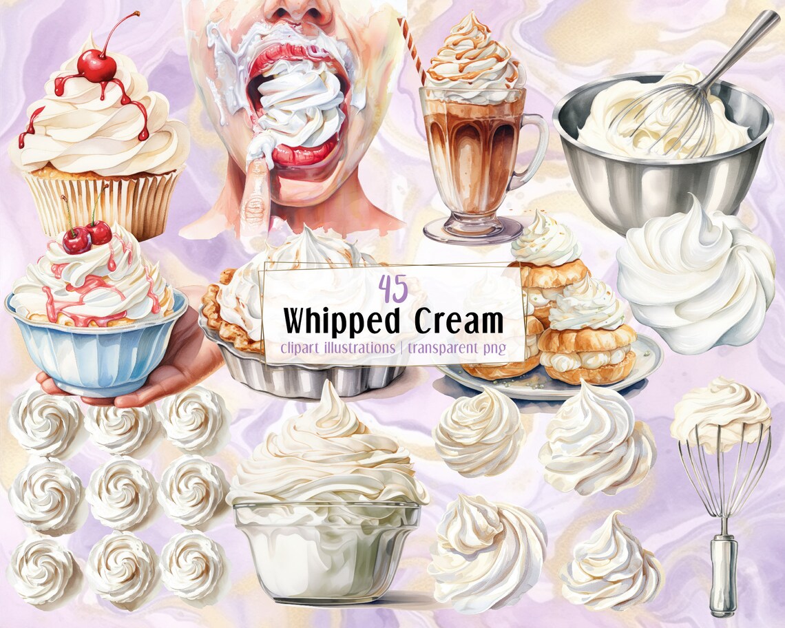 Whipped Cream Illustrations. Delicious Creamy Desserts, Heavy Cream ...