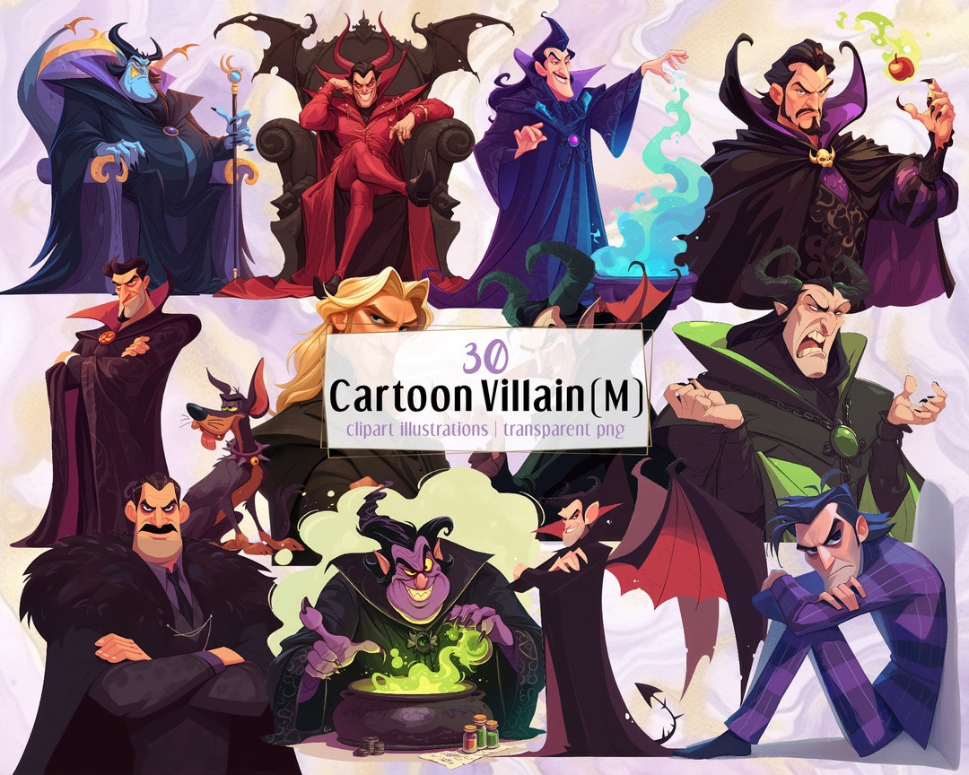 Cartoon Villain Male, Digital Illustrations. Mean Guys and Monsters ...