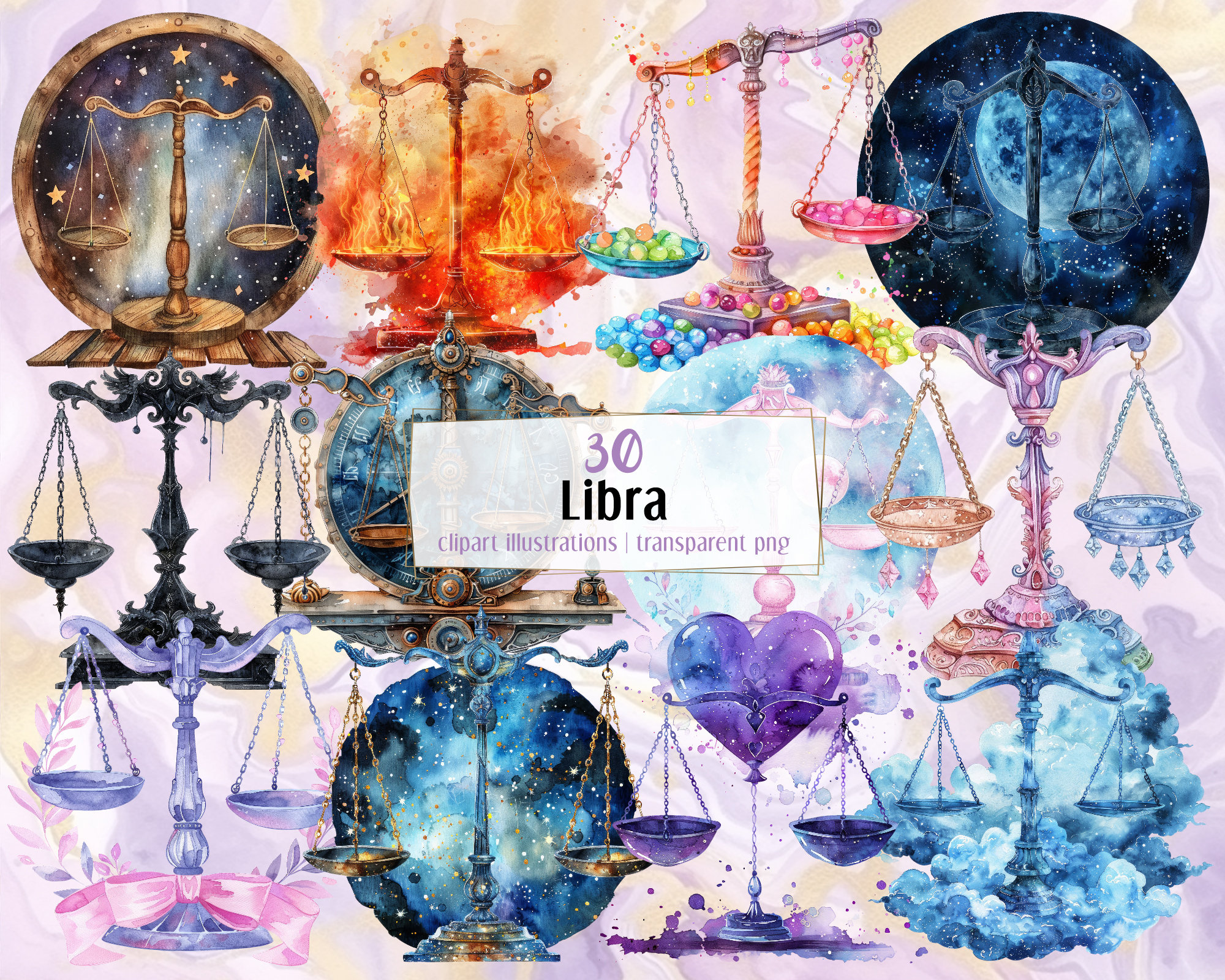 Libra Illustrations. Birthday Zodiac Astrology Air Sign Represented by ...