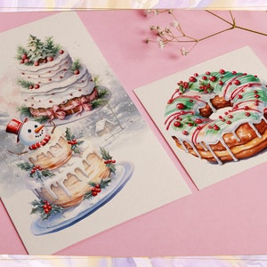 Christmas Themed Dessert. Watercolor Style Illustrations. Festive ...