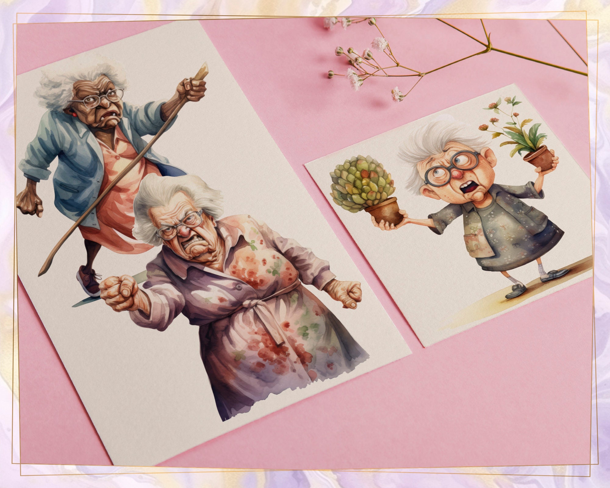 Angry Cartoon Grandma Illustrations. Funny Silly Comic Old Ladies, Sad ...