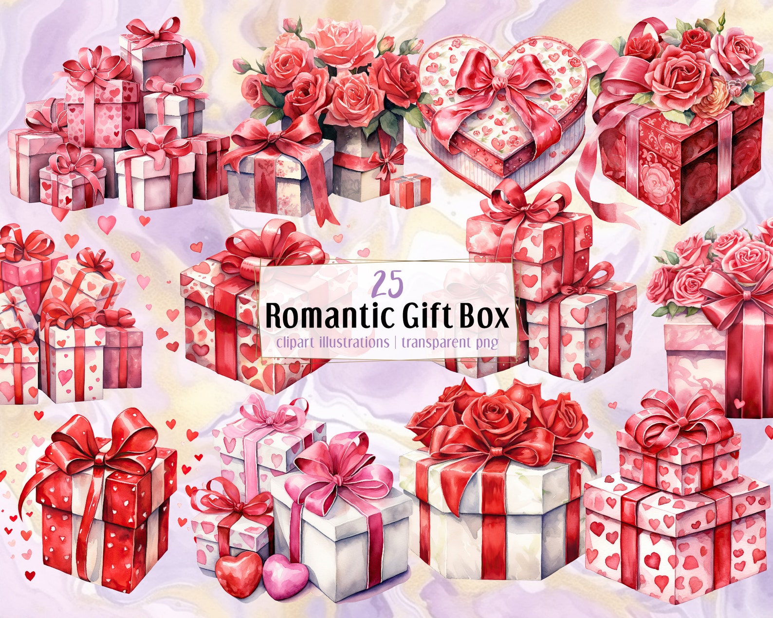 Romantic Gift Box Illustrations. Valentine's Day Boxes Piles, Heart ...