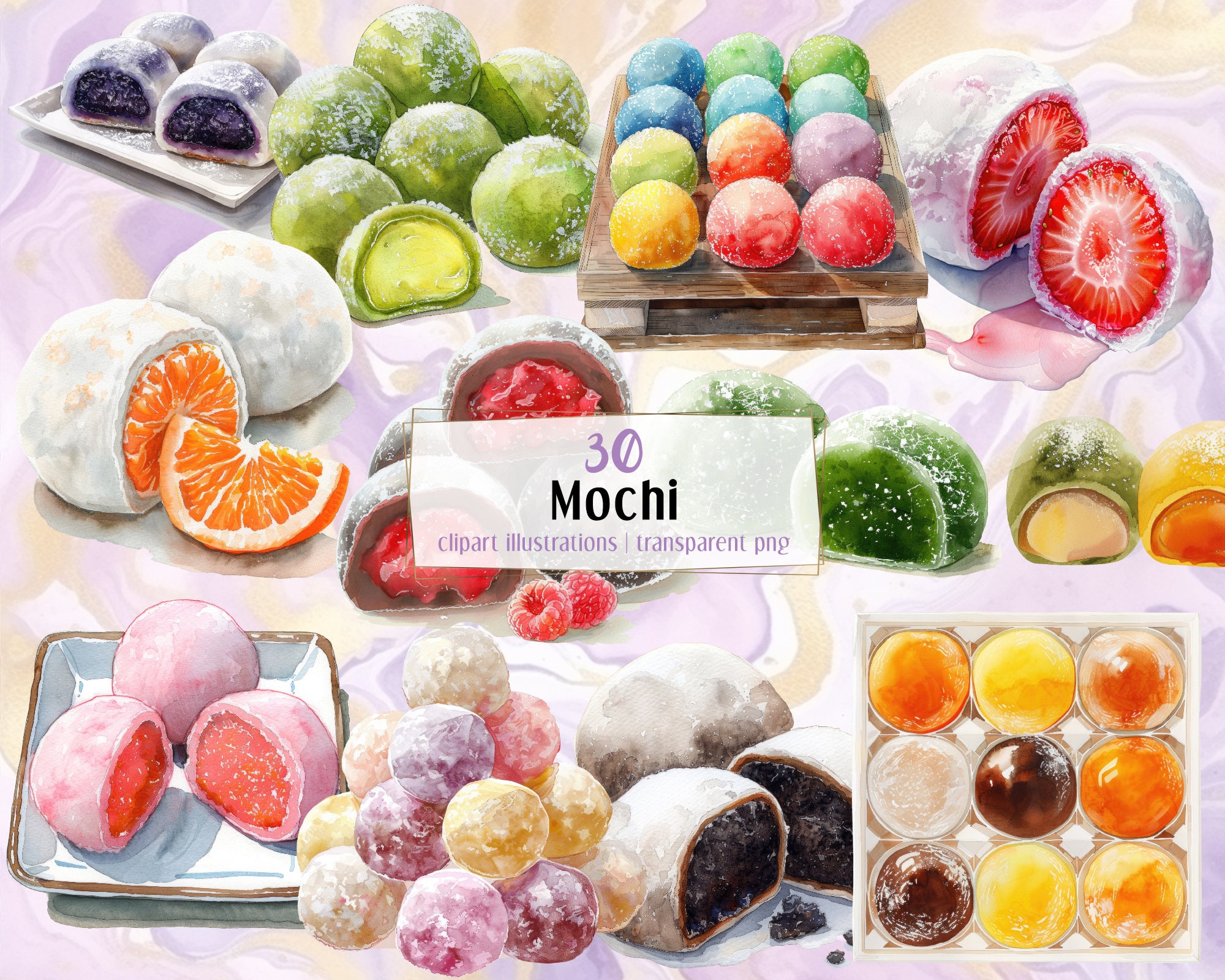Mochi Illustrations. Delicious Japanese Rice Cake Dessert, Colorful ...