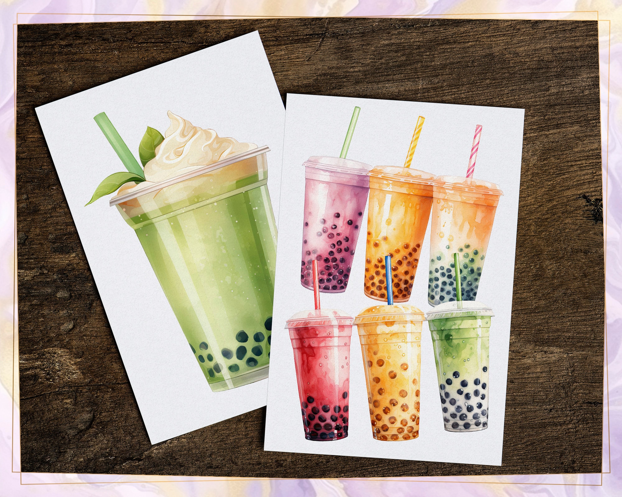 Bubble Tea. Watercolor Style Illustrations. Colorful Boba Drink, Multi ...